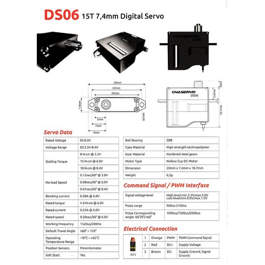 CHA DS06 Servo - 1.8Kg.cm 0.07s 6.2g 7mm
