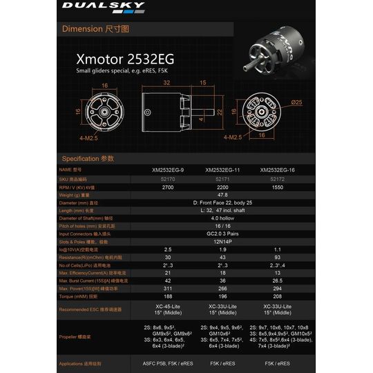 Dualsky XM2532EG-11 2200 RPM/V 48g Cased Outrunner