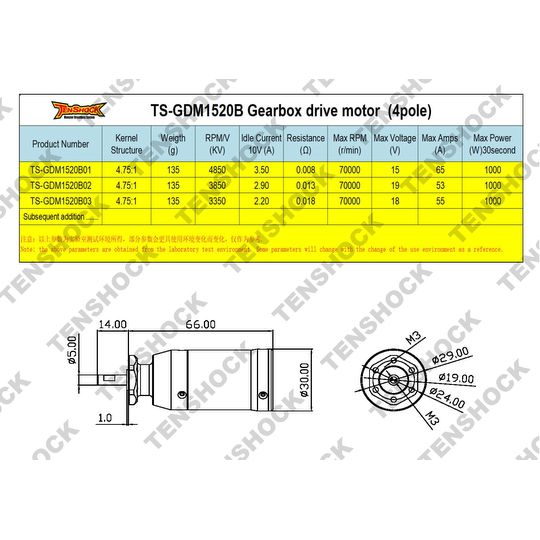Tenshock GDM1520B Planetary Gear 4.75:1 135g